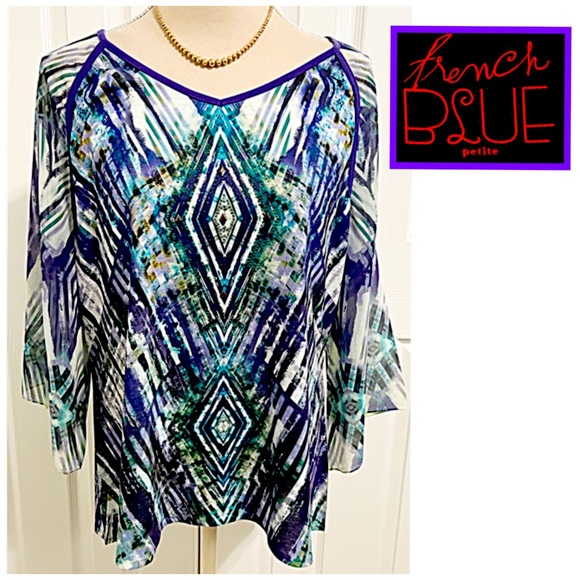 French Blue | Tops | French Blue Lined Sheer Colorful Patterned 34 ...
